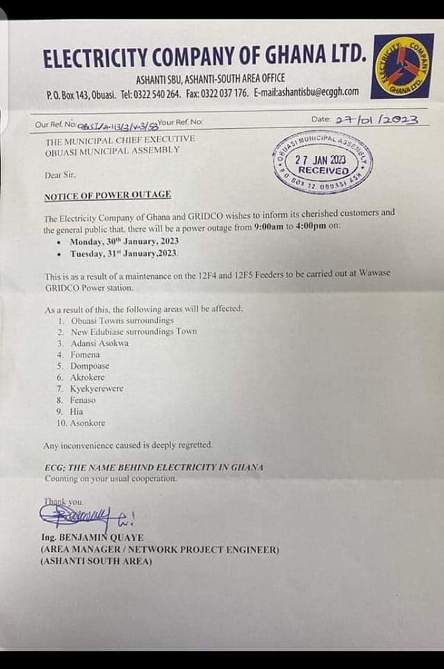 Electricity Company serves notice of power outage in Ghana - RERO TV