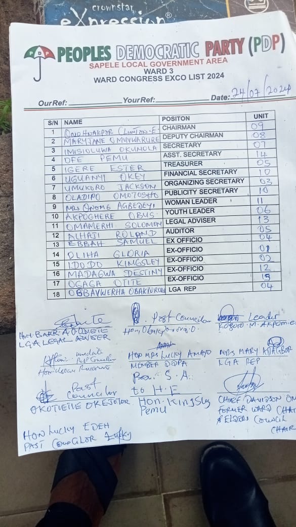 Full Sapele PDP Ward 3 Executive List (Video) - RERO TV