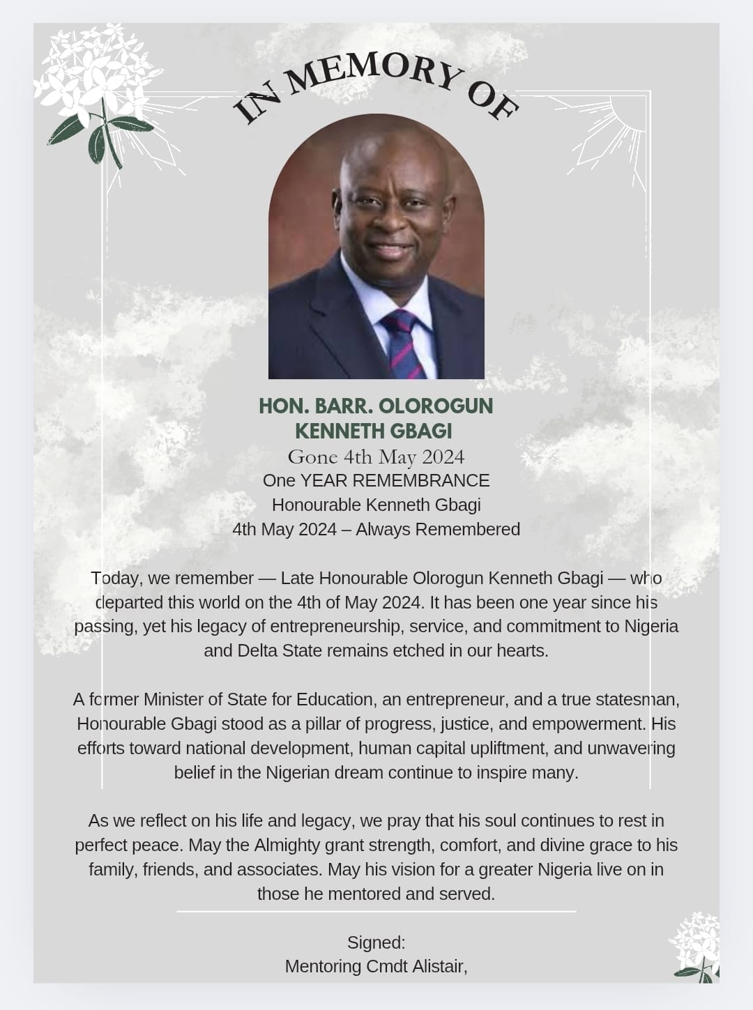 One Year in Mind : Remembering the Late Olorogun Kenneth Gbagi - RERO TV